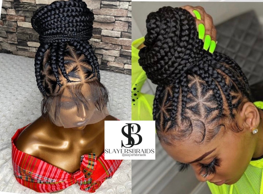 Ready to Ship Fulllace Triangle Parts Updo Cornrow Braids Wig for Black ...