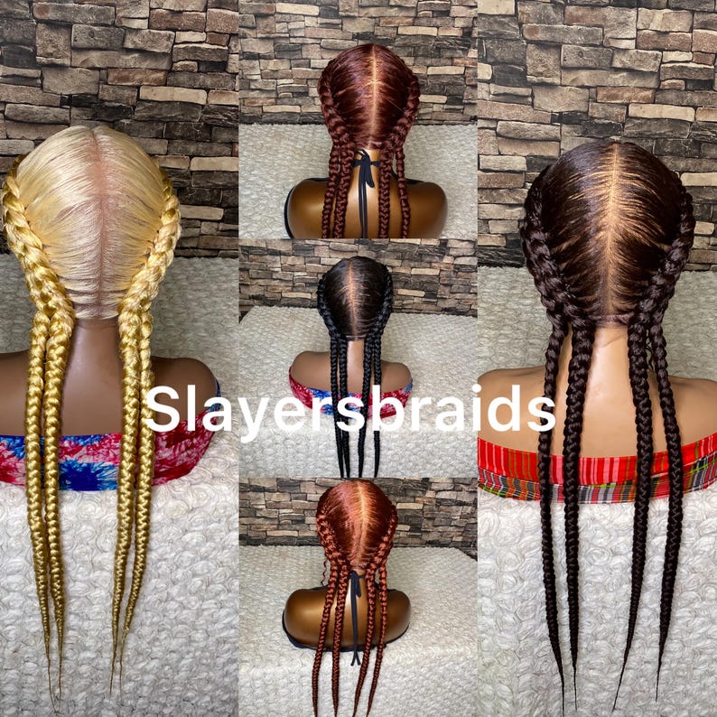 30" Braided Lace Front Wig: Knotless Cornrow Box Braids - Etsy