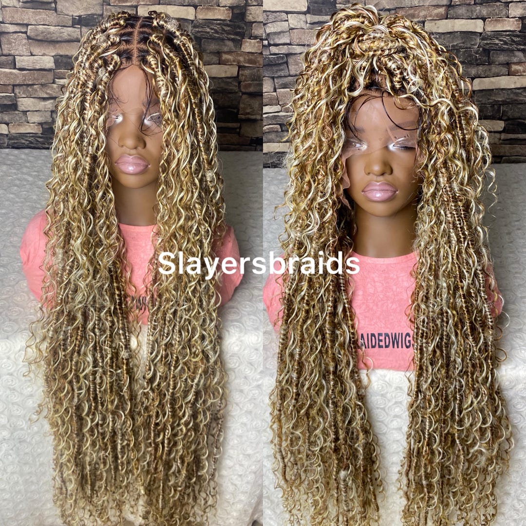 Distressed Boho Goddess Faux Locs Wig: Full Lace, Mixed Blonde, 40" - Etsy