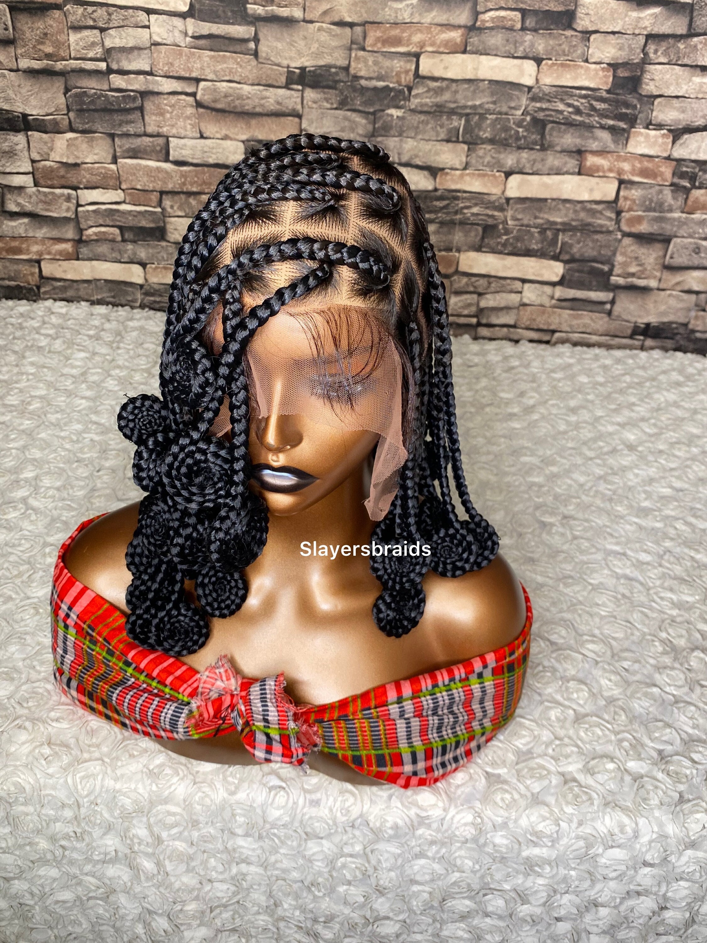 Koroba Braided Wig: Knotless Full Lace, Black Boxbraids, 12" - Etsy
