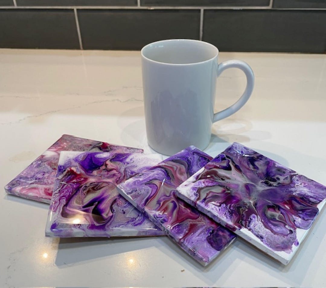 Set of 4 Coasters Dutch Pour Design With a Passion for Purple - Etsy