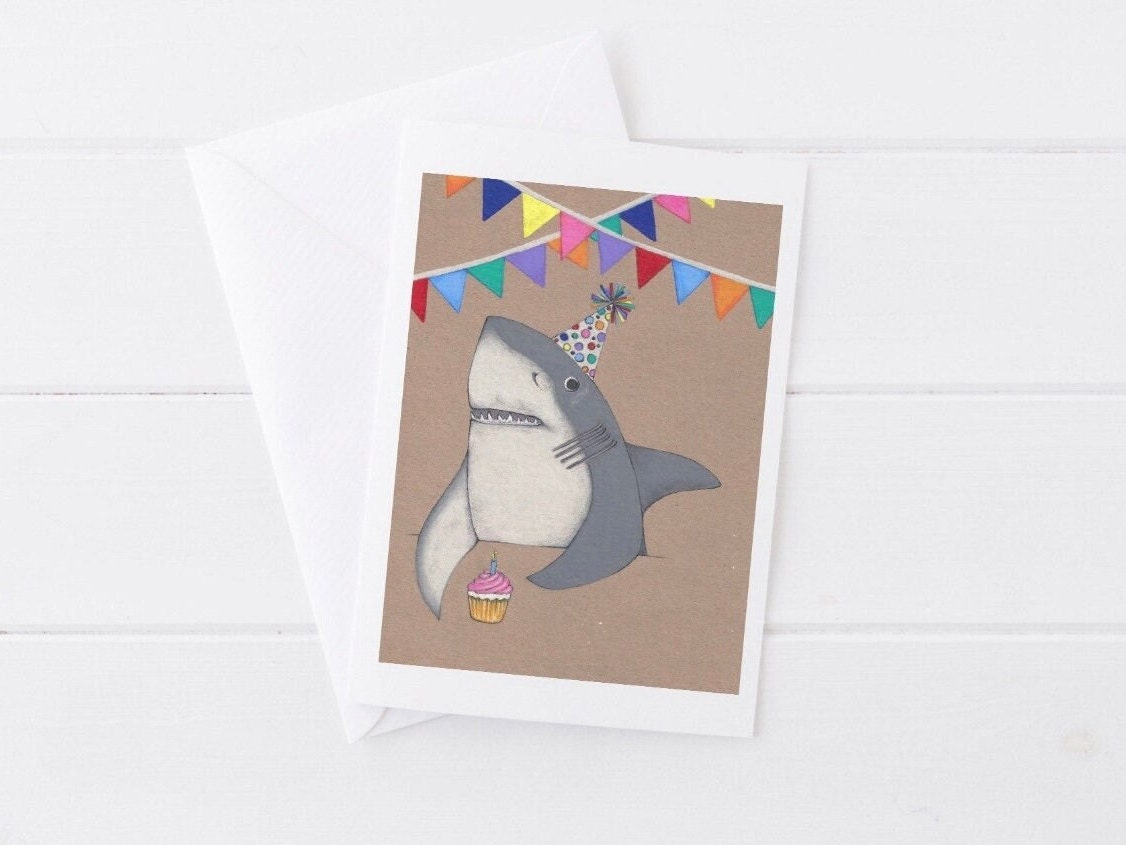 Birthday Shark Note Card Set of 10 Folded Blank Cards With Envelopes ...