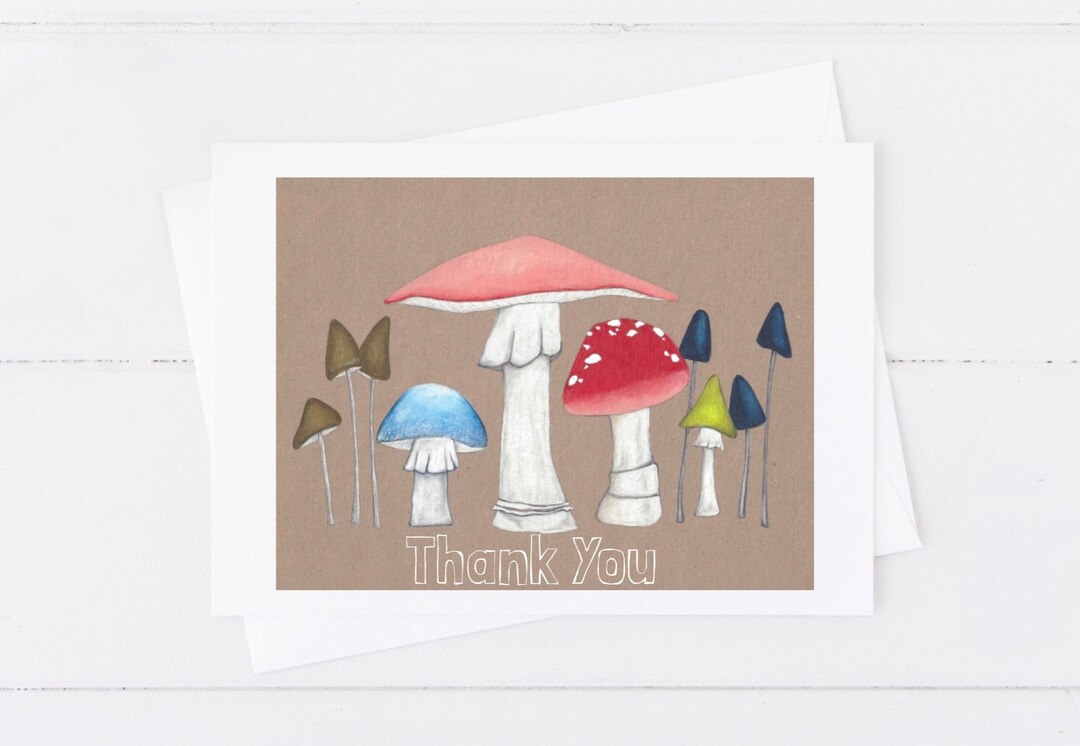 Mushroom Card Set of 10 Folded Blank Cards With Envelopes Personalized ...