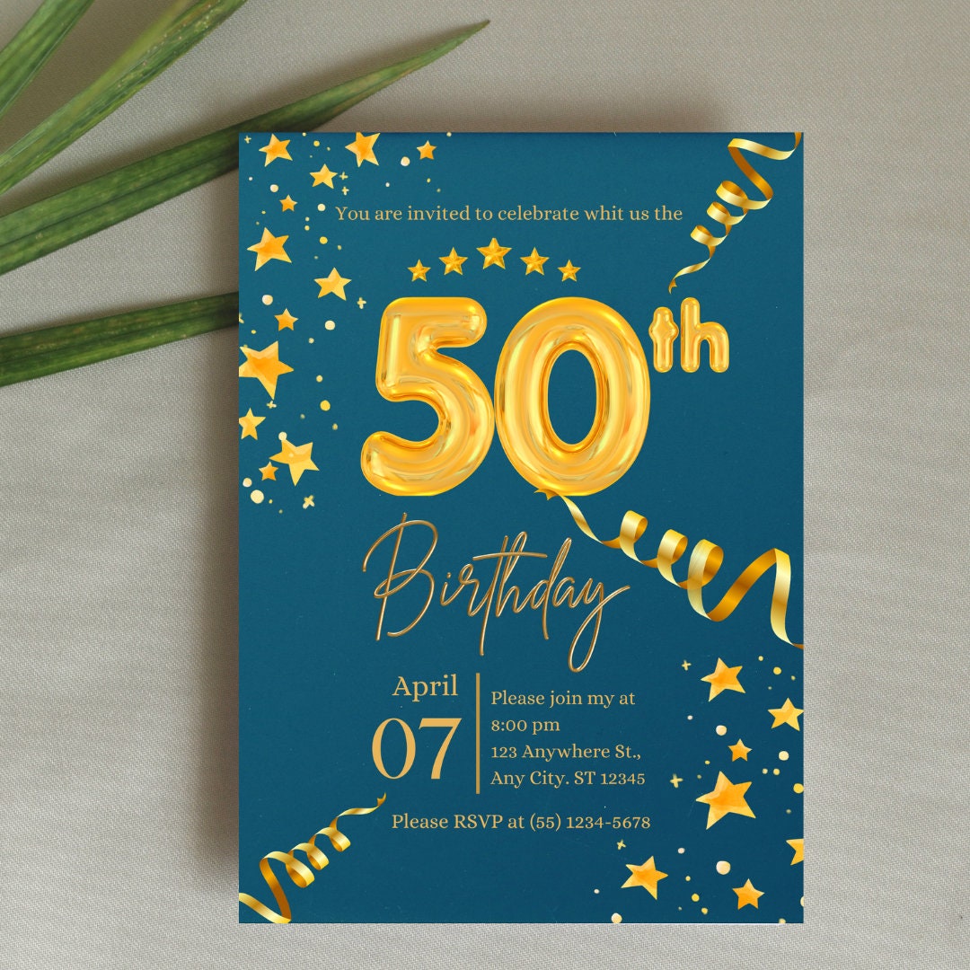 50th Birthday Invitation, Editable 50th Birthday Invitation Template ...