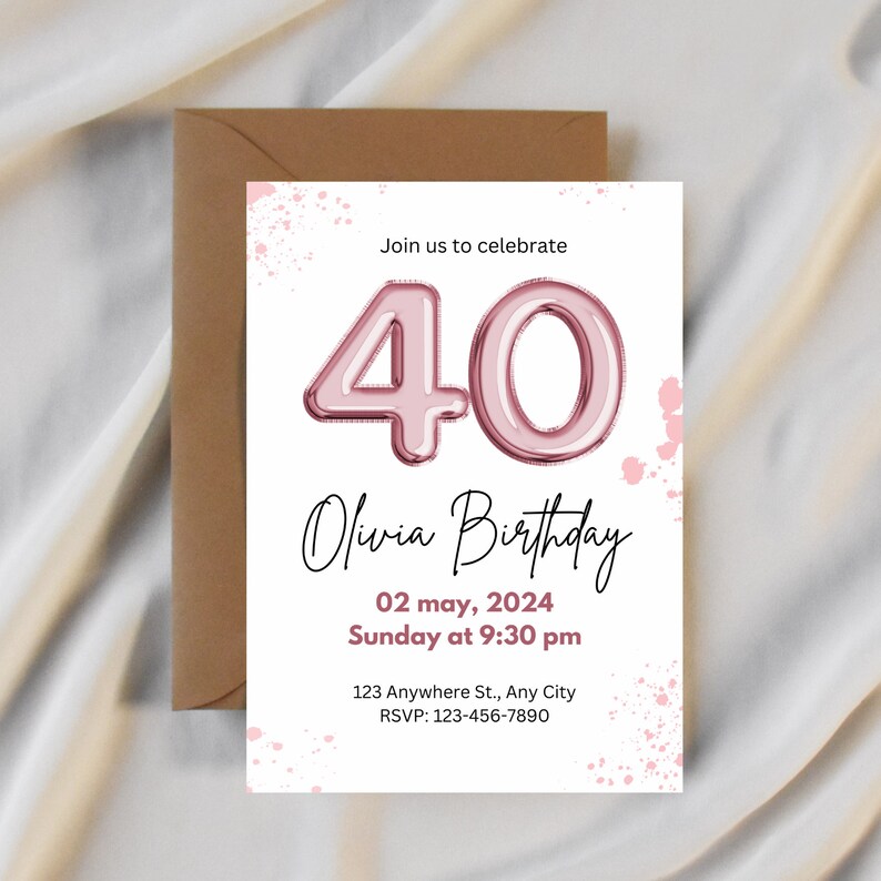 Editable 40th Birthday Invitation, Instant Download Template, 40th ...