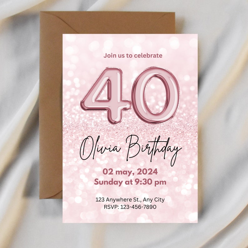 40th Birthday Invitation, Editable 40th Birthday Invitation, Instant ...