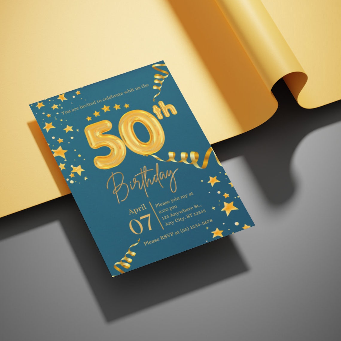 50th Birthday Invitation, Editable 50th Birthday Invitation Template ...