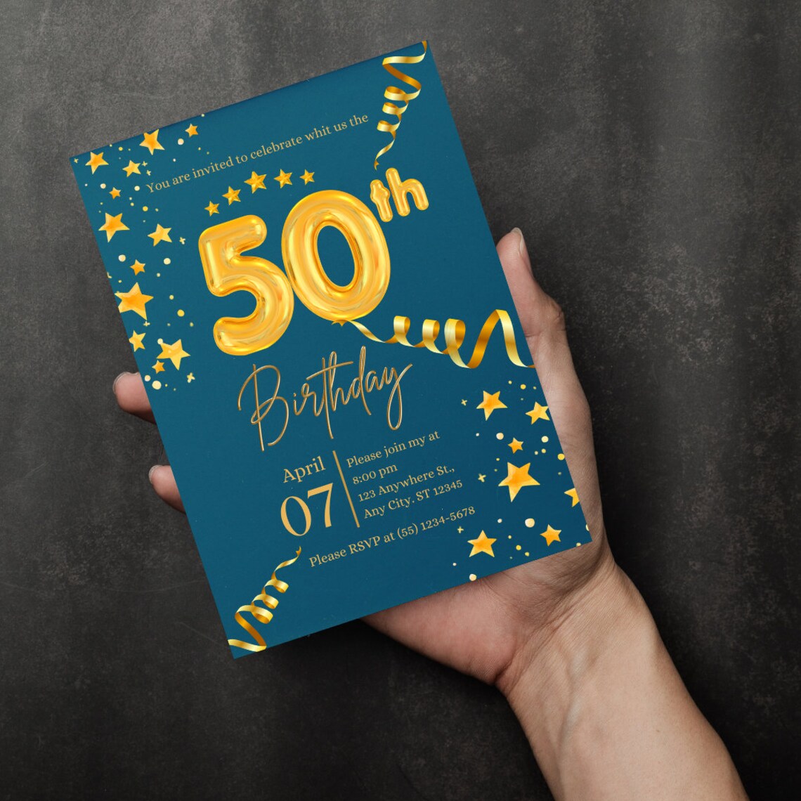 50th Birthday Invitation, Editable 50th Birthday Invitation Template ...