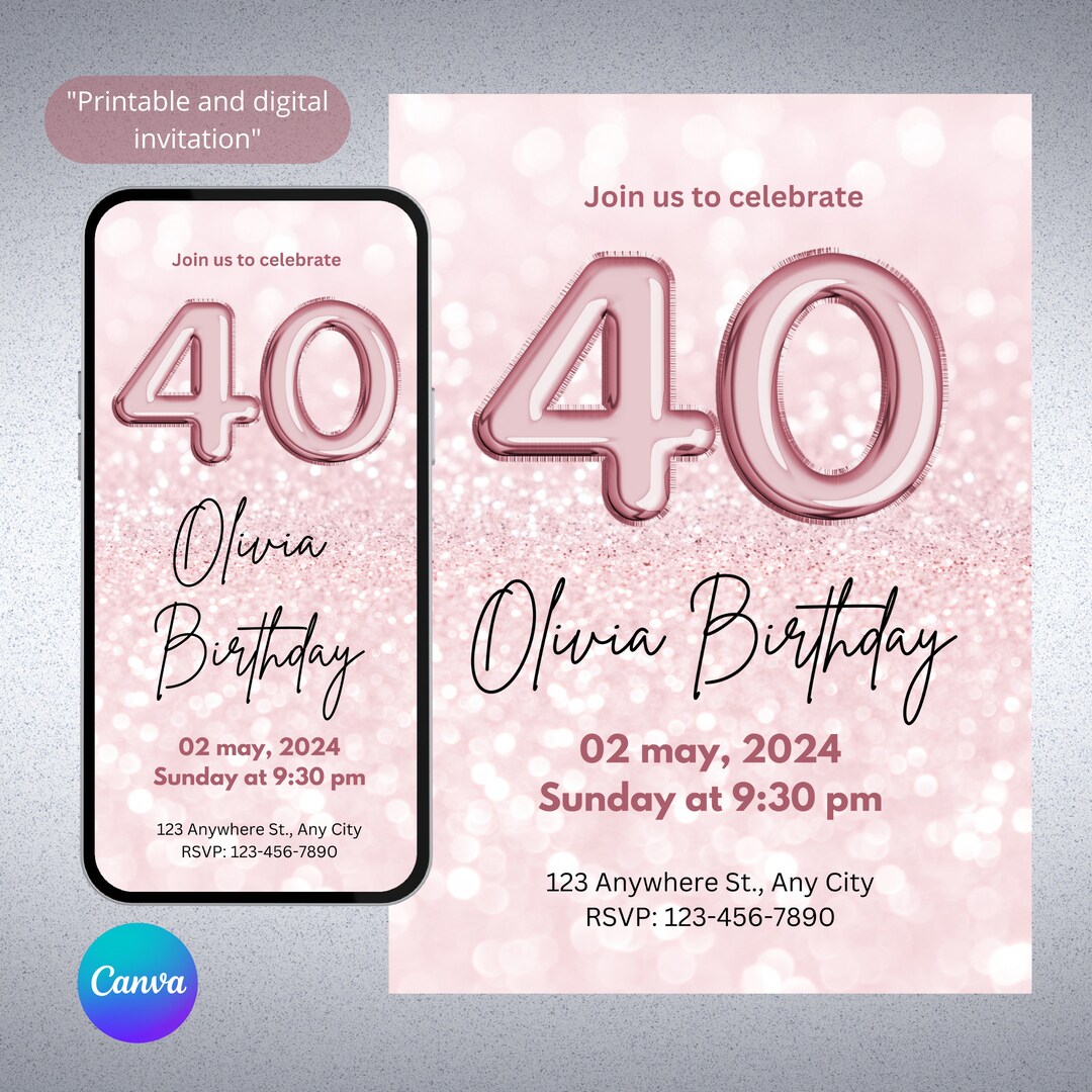 40th Birthday Invitation, Editable 40th Birthday Invitation, Instant ...