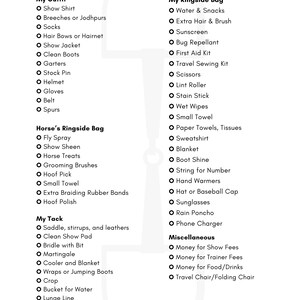 Ultimate Horse Show Packing List, Digital Download - Etsy