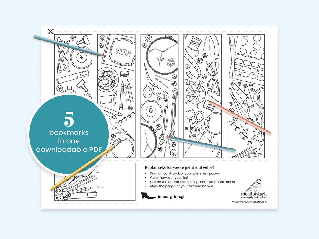 Printable Bookmarks to Color | Stitch and Sketch | Digital Download PDF ...