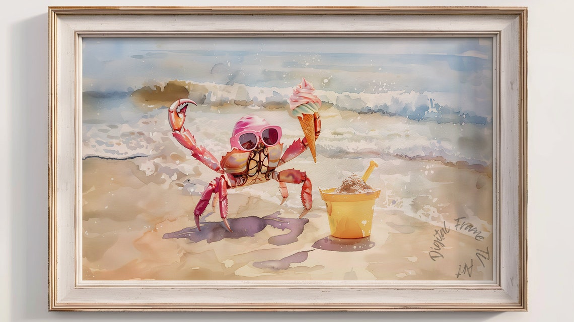 Funny Crab Frame TV Art, Coastal Décor, Digital Download Art for TV ...