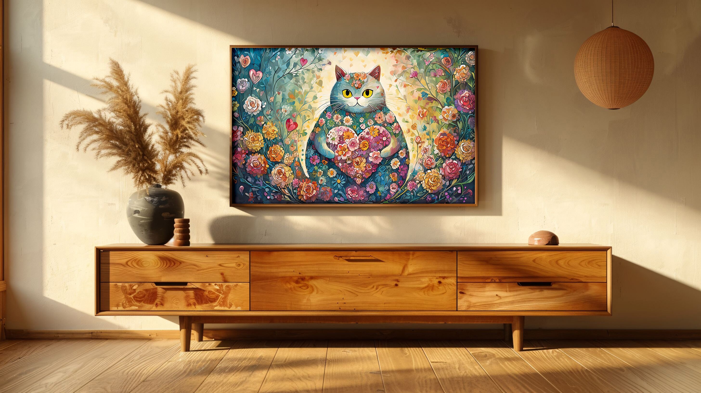 Cute Cat Frame TV Art, Cat With Flower Heart Ideal for Cat Mum, Mother ...