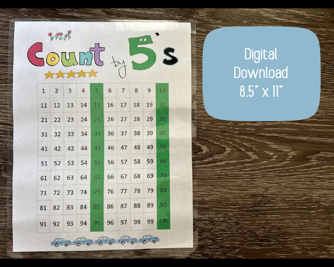 Printable Hundreds Chart 1-100 | Skip Counting by 5 | Hand Drawn ...
