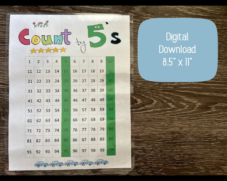 Printable Hundreds Chart 1-100 Skip Counting by 5 Hand Drawn Homeschool ...