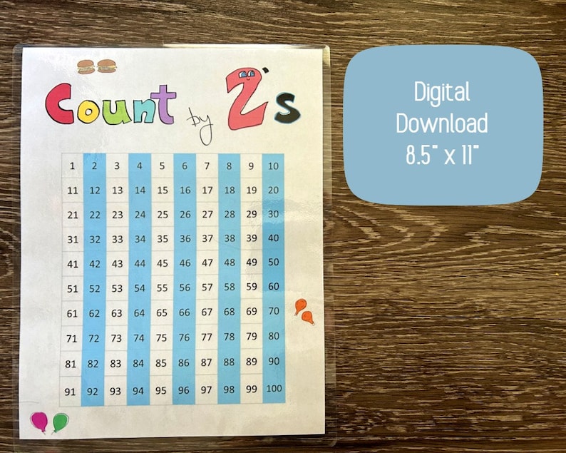 Printable Hundreds Chart 1-100 | Skip Counting by 2 | Hand Drawn ...
