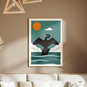 Cormorant Sunning, Bird Poster - Nature Print - Etsy