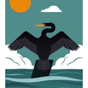 Cormorant Sunning, Bird Poster - Nature Print - Etsy