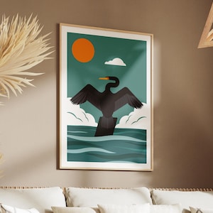 Cormorant Sunning, Bird Poster - Nature Print - Etsy