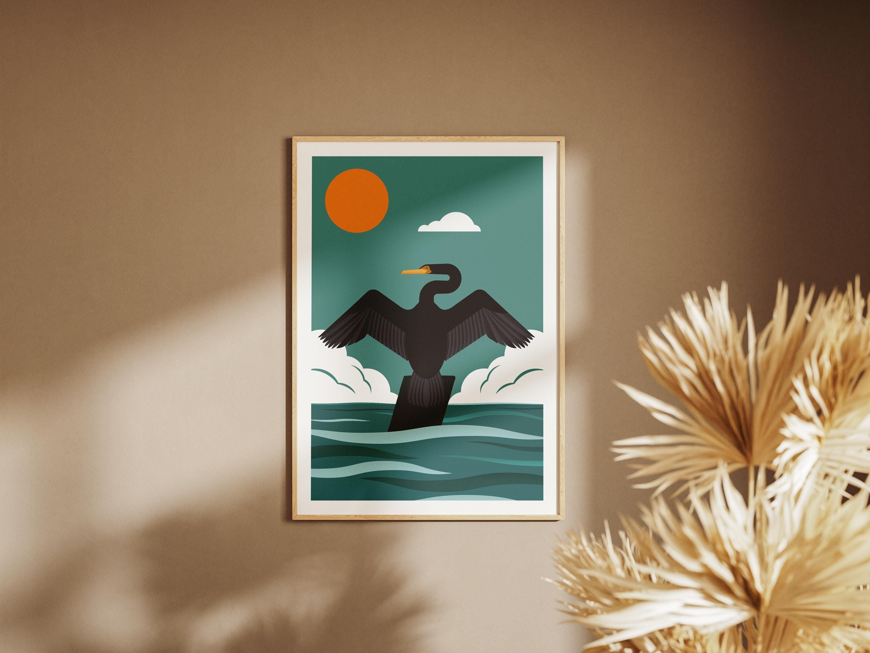 Cormorant Sunning, Bird Poster - Nature Print - Etsy