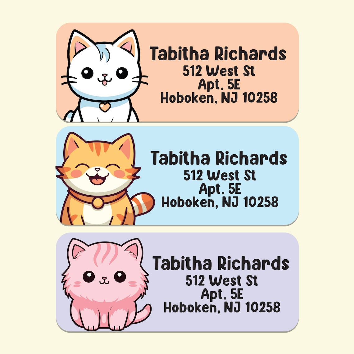 Cute Cat Address Labels | 30 Personalized Return Mailing Labels ...
