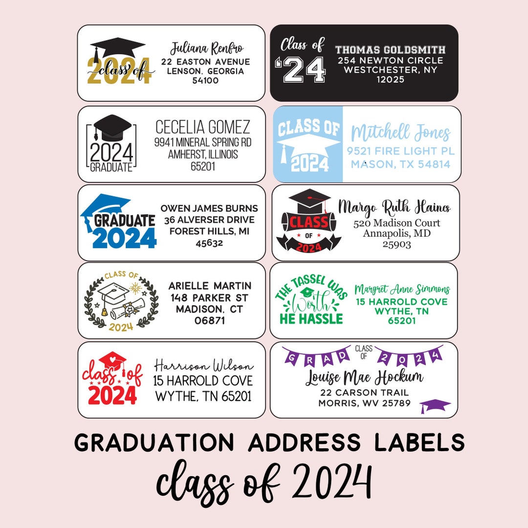 Graduation Address Labels Personalized Class of 2024 Grad Mailing ...