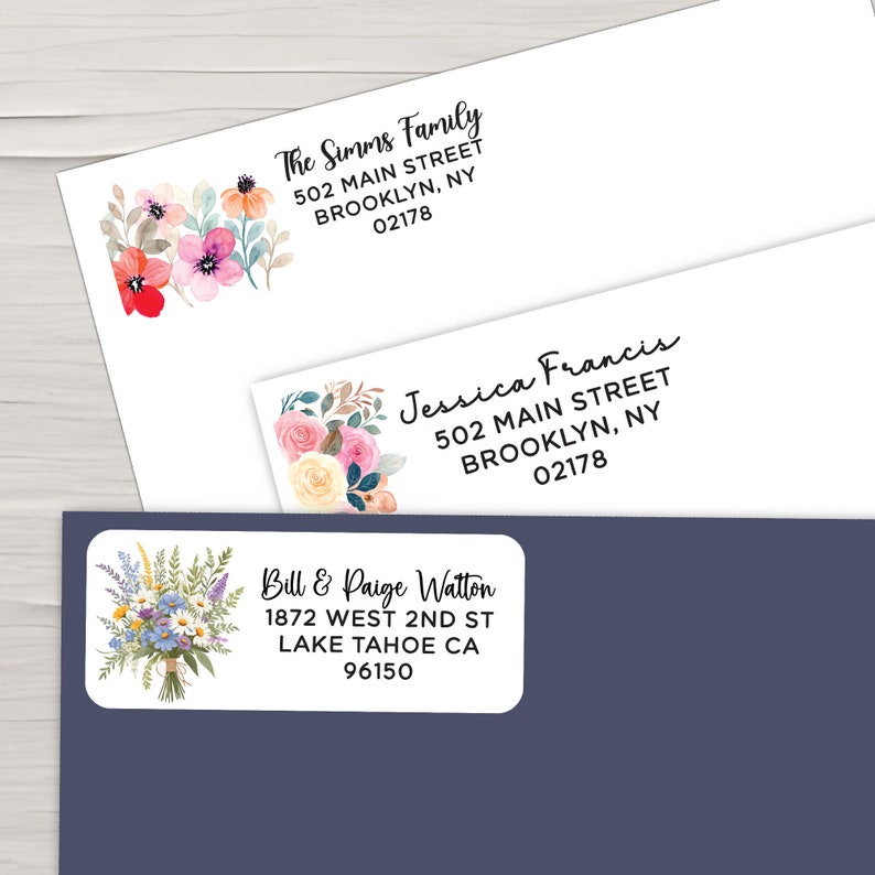 Floral Address Labels Watercolor Flowers Personalized Custom Return ...