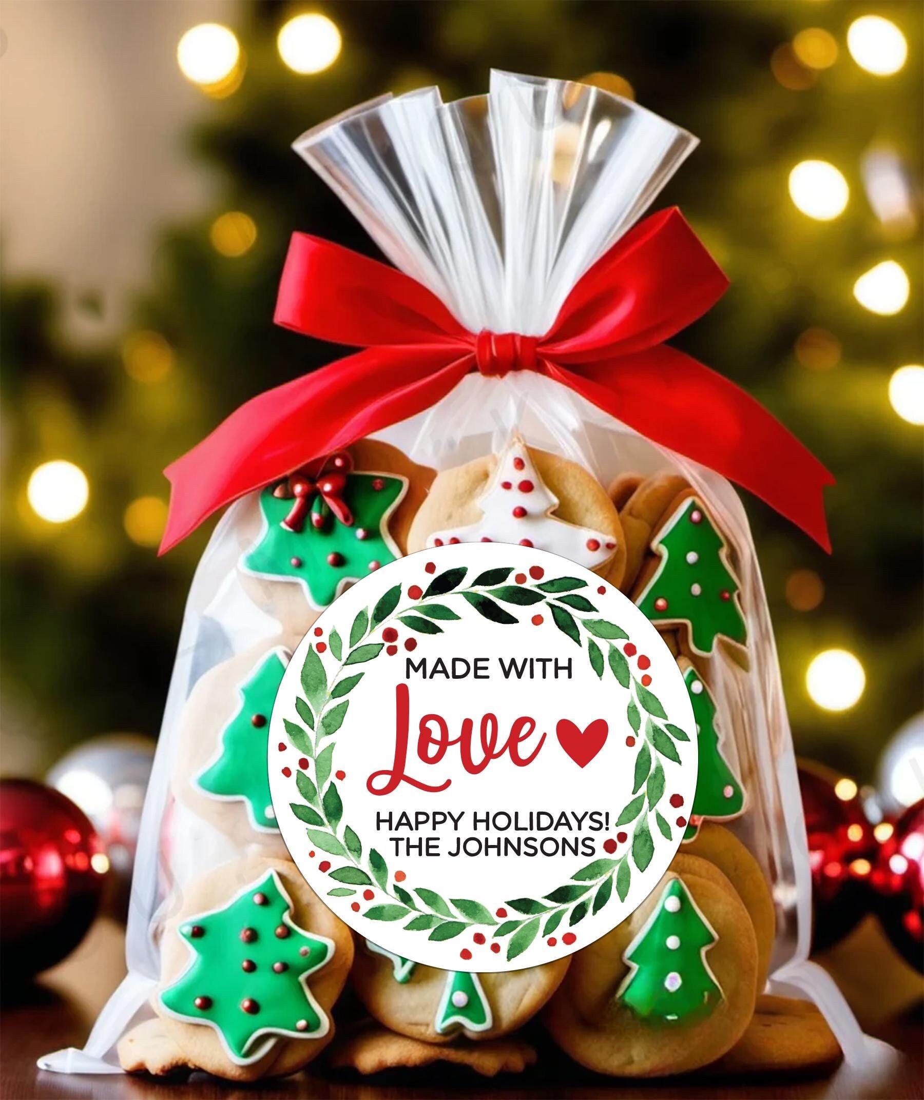 12 Personalized Round Stickers for Christmas Baked Goods - Holly Wreath ...