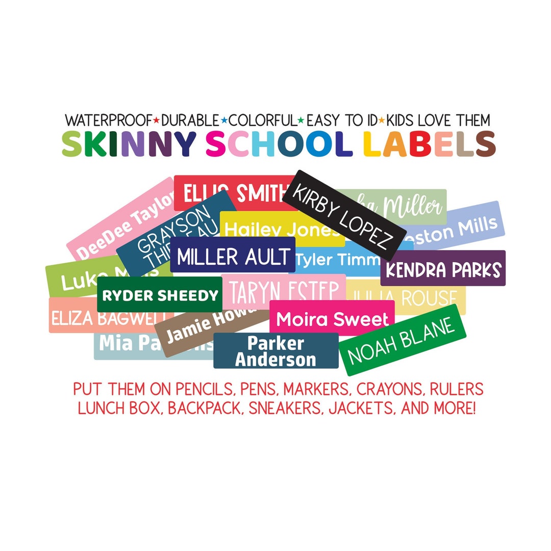 Waterproof School Supply Labels Dishwasher Safe Stickers Skinny Name ...