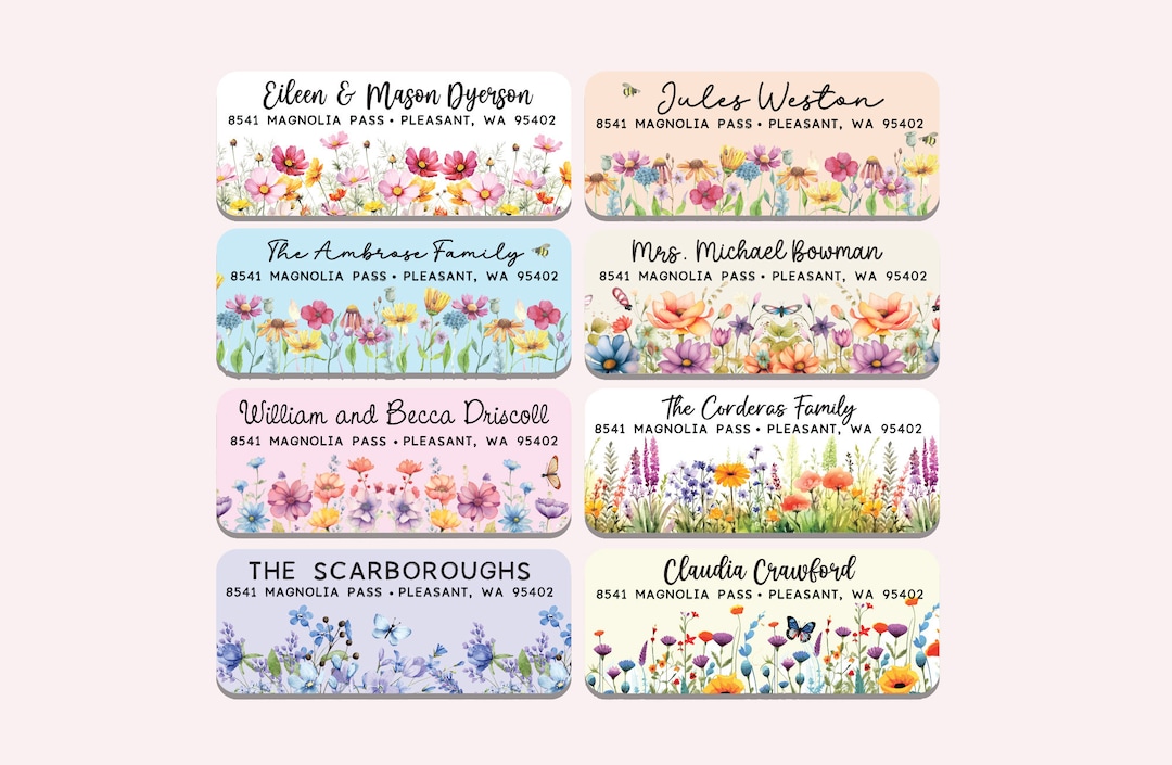 30 Wildflower Address Labels for Spring Correspondence. Floral ...