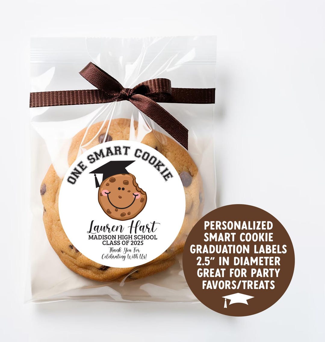 Graduation Party Favor Labels - One Smart Cookie | Class of 2025 ...