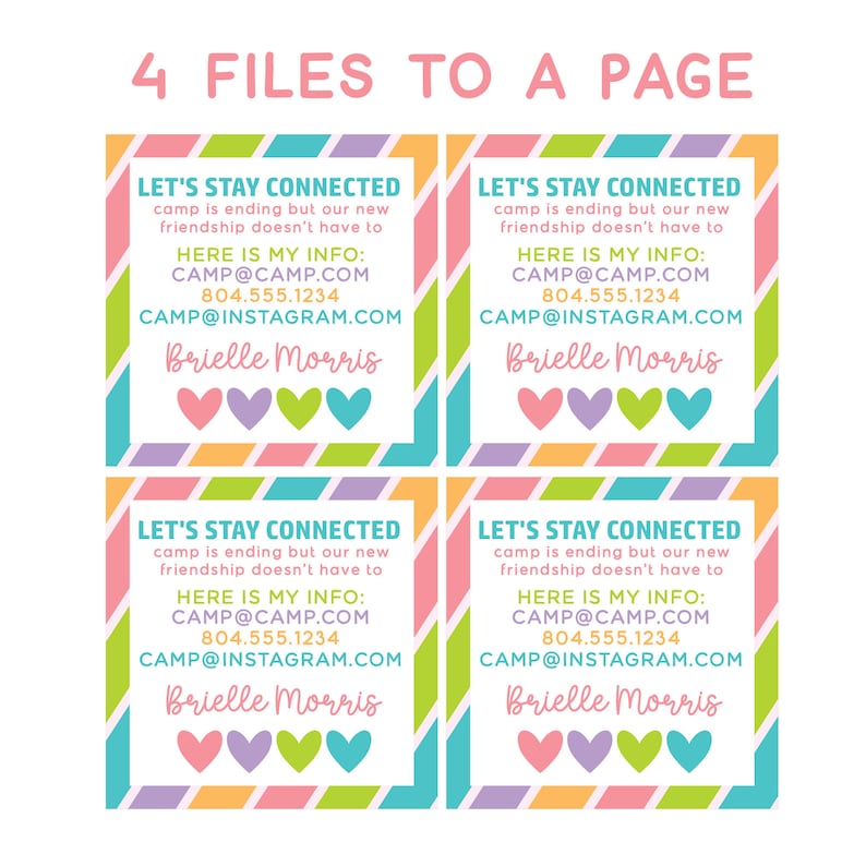 Summer Camp Printable File, Stay in Touch Keep Connected After Camp ...