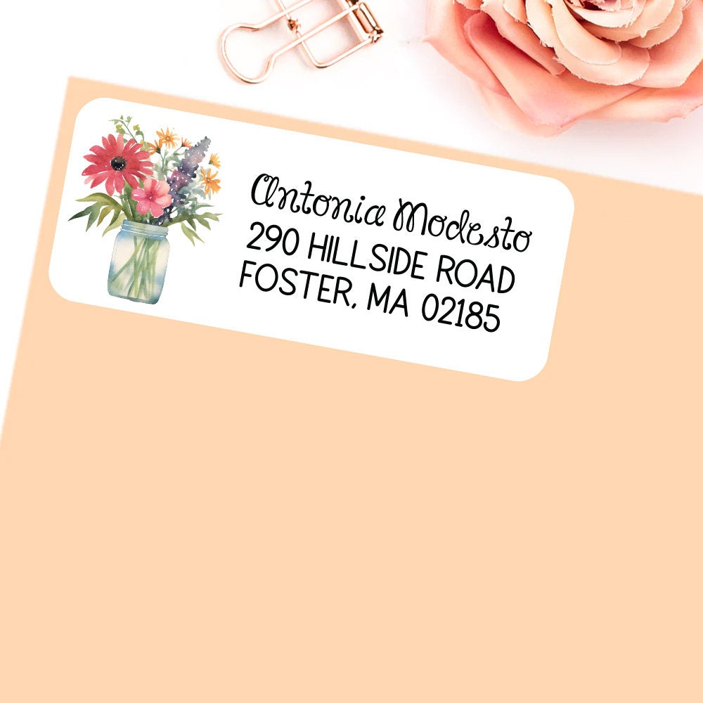 Return Address Labels, Wild Flower Address Labels, Floral Personalized ...