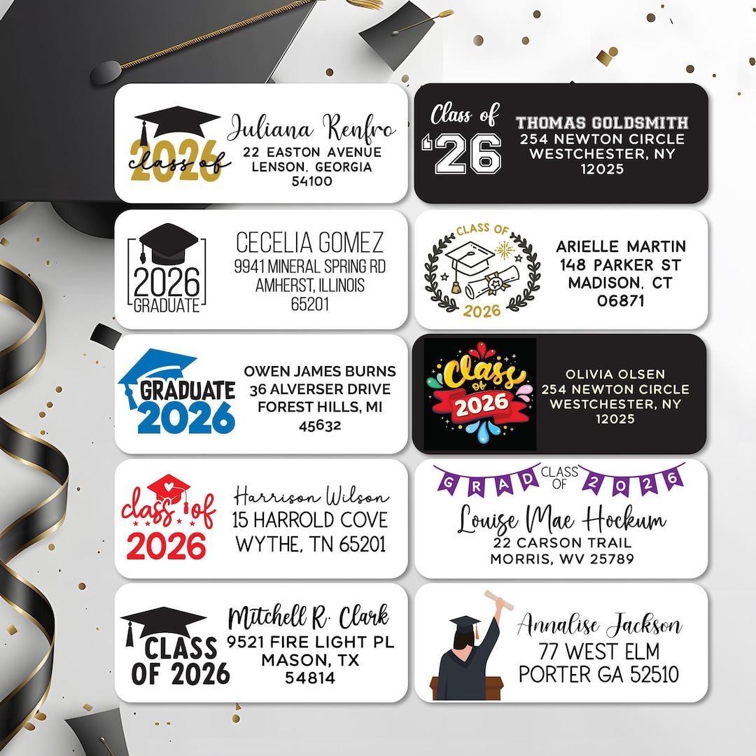 Custom Graduation Stickers / Class of 2026 Address Labels / Custom Grad ...