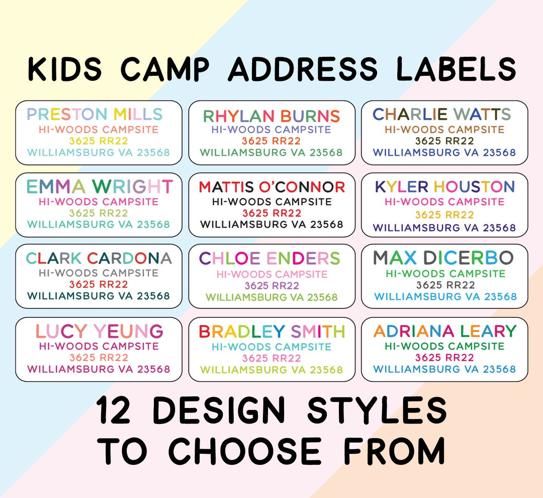 Personalized Camp Address Labels for Kids, Summer Camp Return Mailing ...