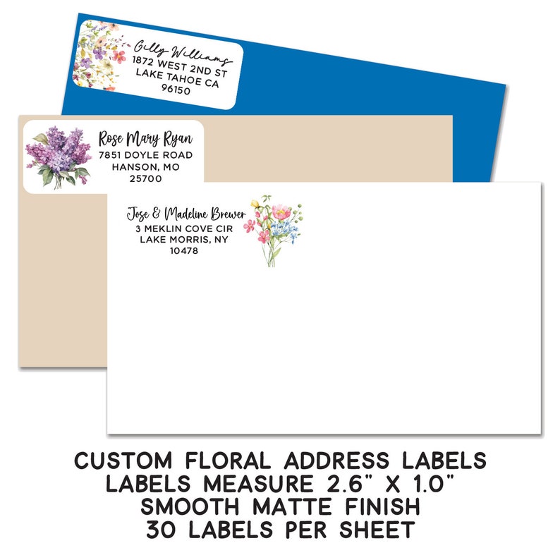 Floral Address Labels Watercolor Flowers Personalized Custom Return ...