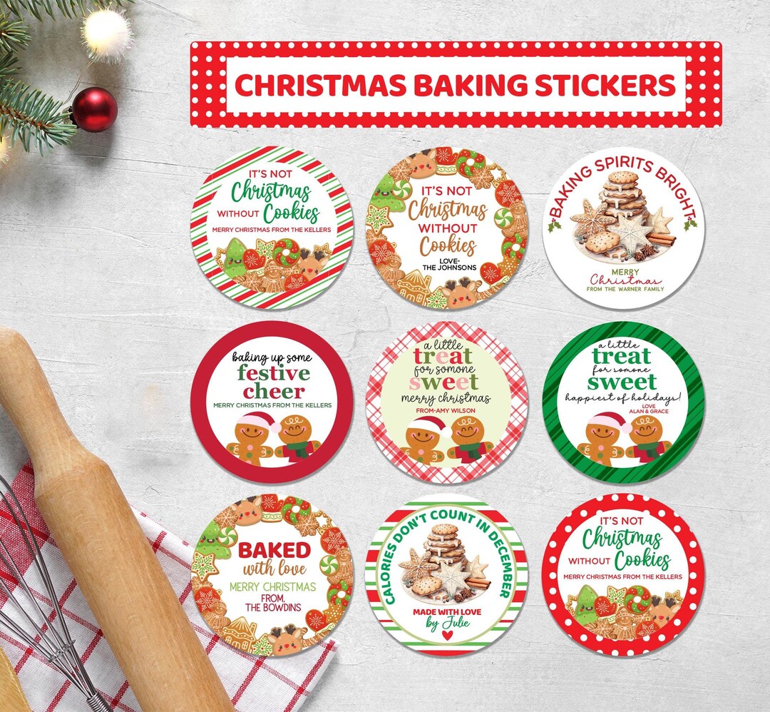 Baking Spirits Bright Tags, Personalized Christmas Baked Good Stickers ...