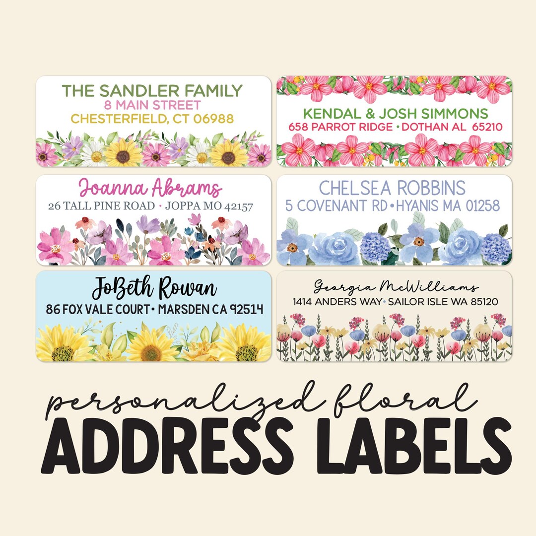 Floral Address Labels, Personalized Flower Return Stickers, Wedding ...