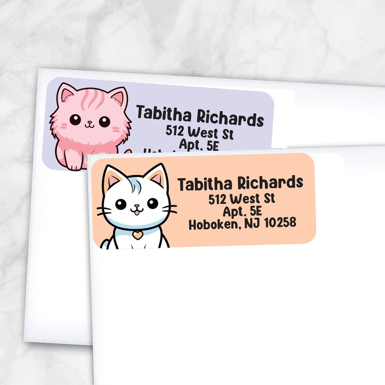 Cute Cat Address Labels | 30 Personalized Return Mailing Labels ...