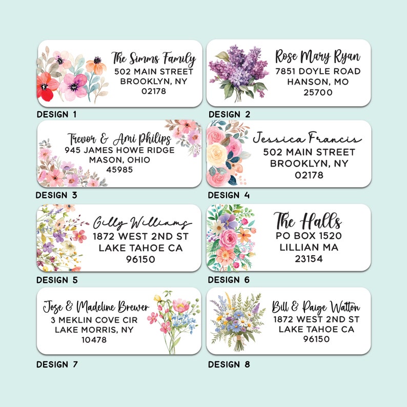 Floral Address Labels Watercolor Flowers Personalized Custom Return ...