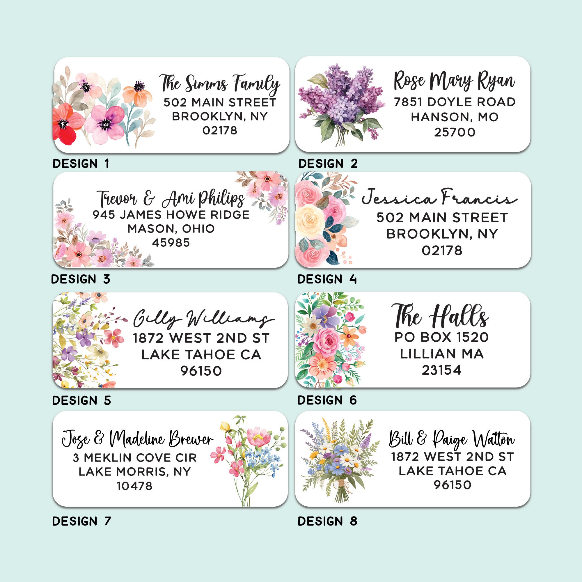Floral Address Labels Watercolor Flowers Personalized Custom Return ...