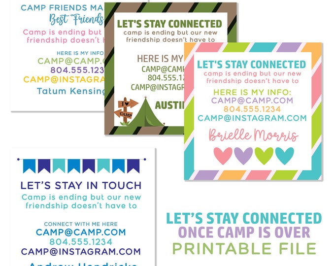 Printable Camp Calling Card, Camp Contact Card, Summer Playdate Camp ...