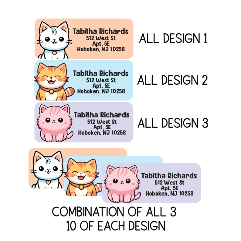 Cute Cat Address Labels | 30 Personalized Return Mailing Labels ...