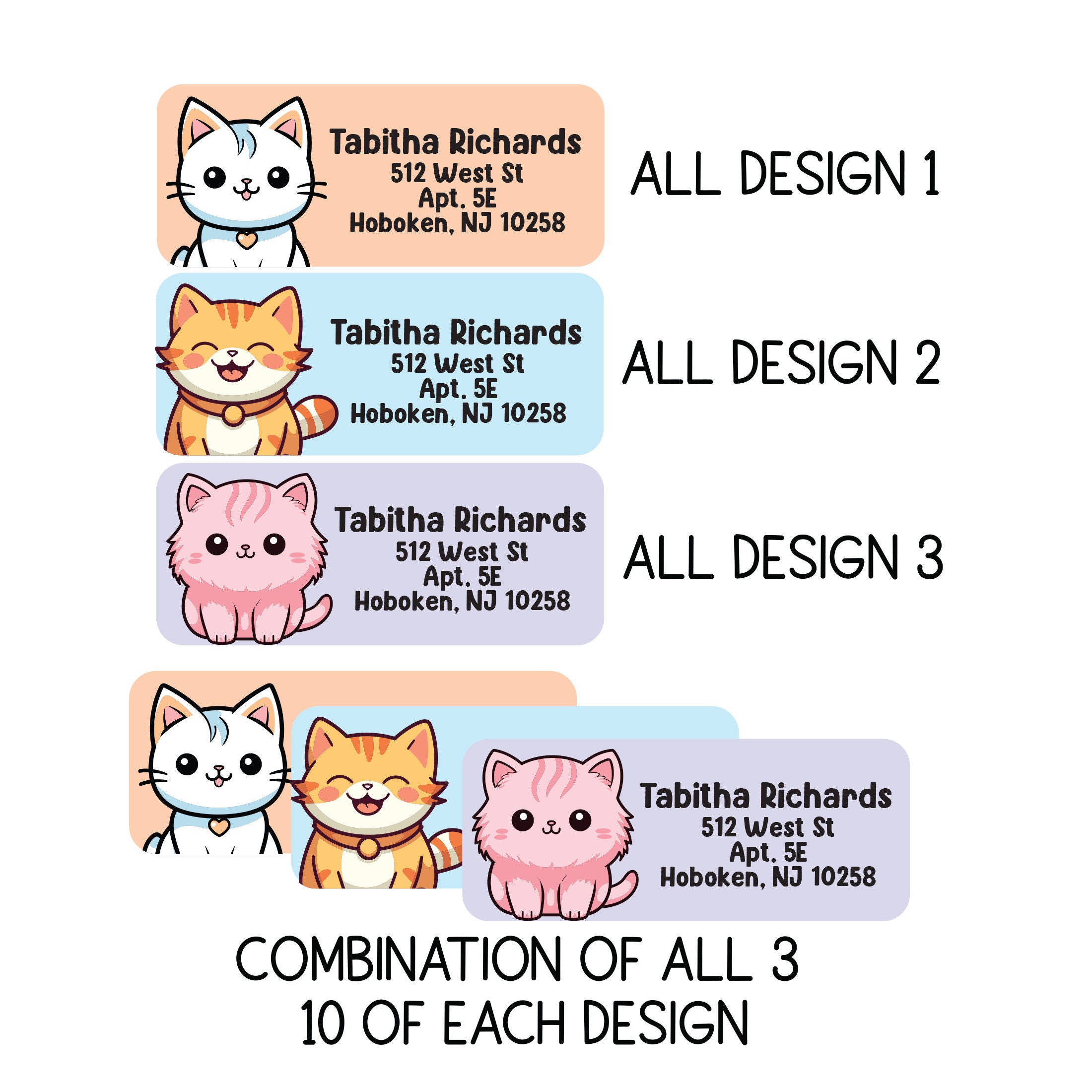 Cute Cat Address Labels | 30 Personalized Return Mailing Labels ...
