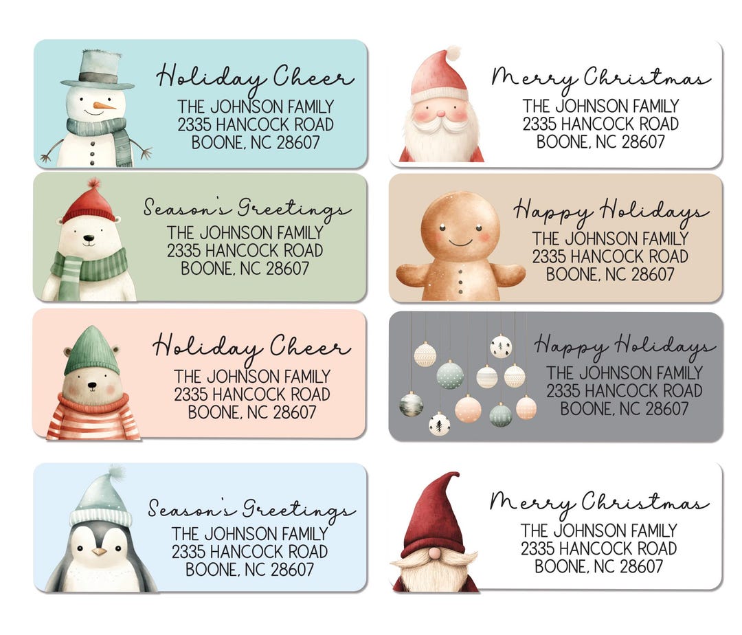Christmas Return Address Labels, Personalized Holiday Mailing Stickers ...