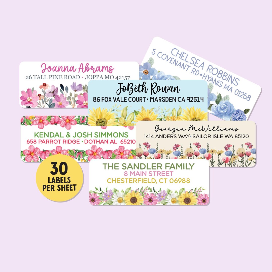 Personalized Return Address Labels Wildflowers - 30 Self Adhesive ...