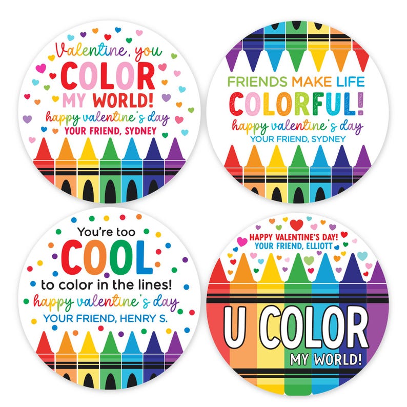 Valentine Stickers for Kids, Personalized Crayon, Art, Color My World ...