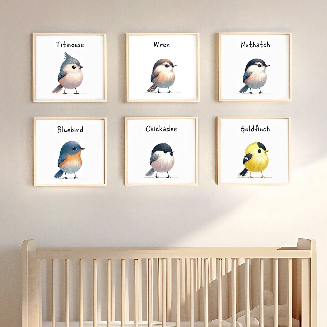 Adorable Bird Art Printables for Nursery and Toddler Room Set of 6 ...