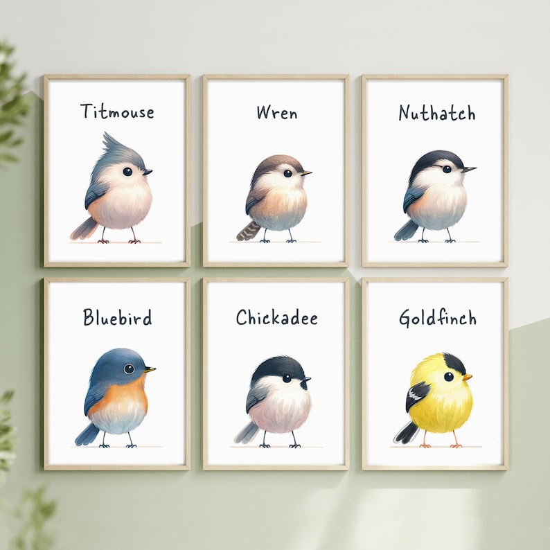 Adorable Bird Art Printables for Nursery and Toddler Room Set of 6 ...