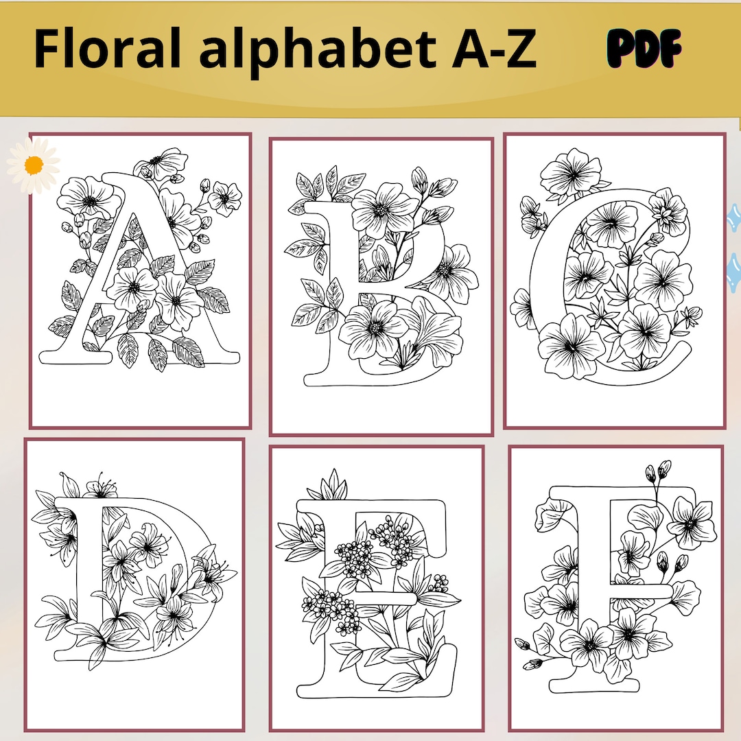90 Floral Alphabet Coloring Pages, Preschool Coloring Pages, Letter ...